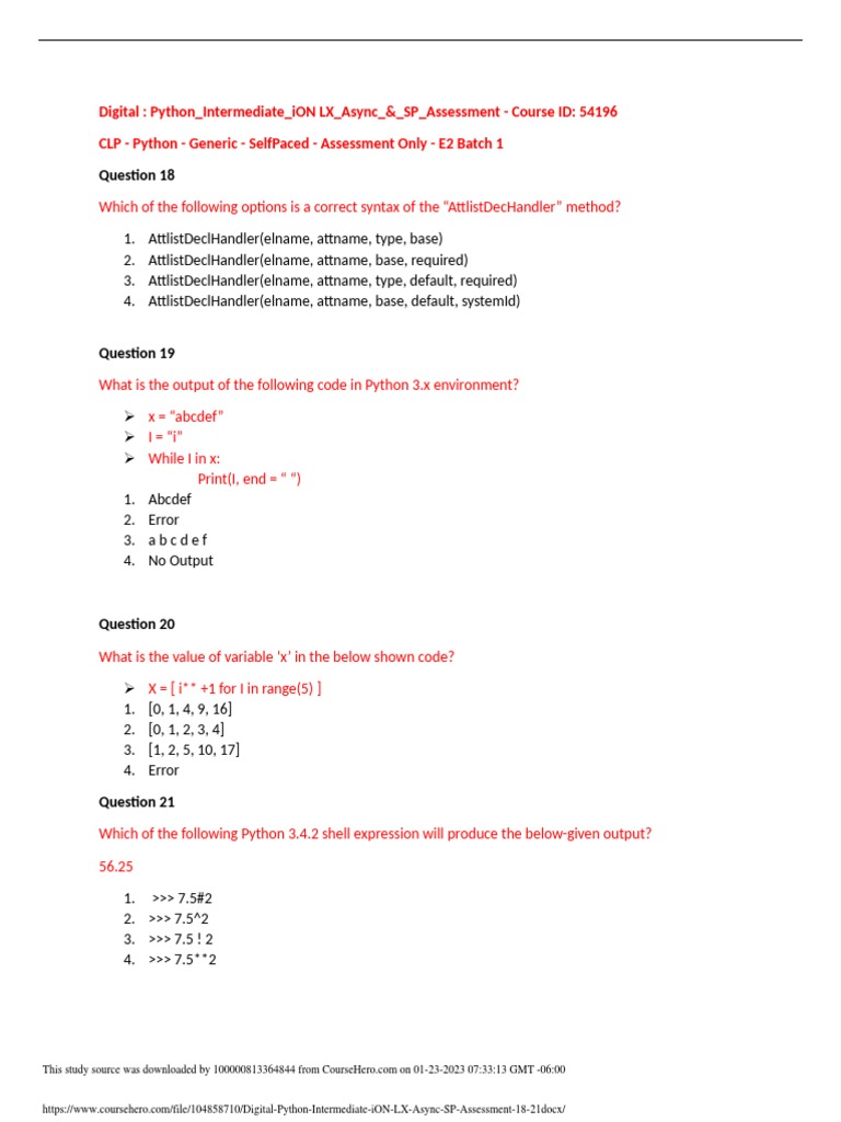 Digital Python Intermediate iON LX Async SP Assessment 18 21 | PDF | Computer Science | Notation