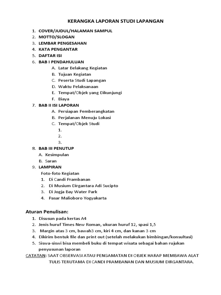Kerangka Laporan Study Lapangan | PDF