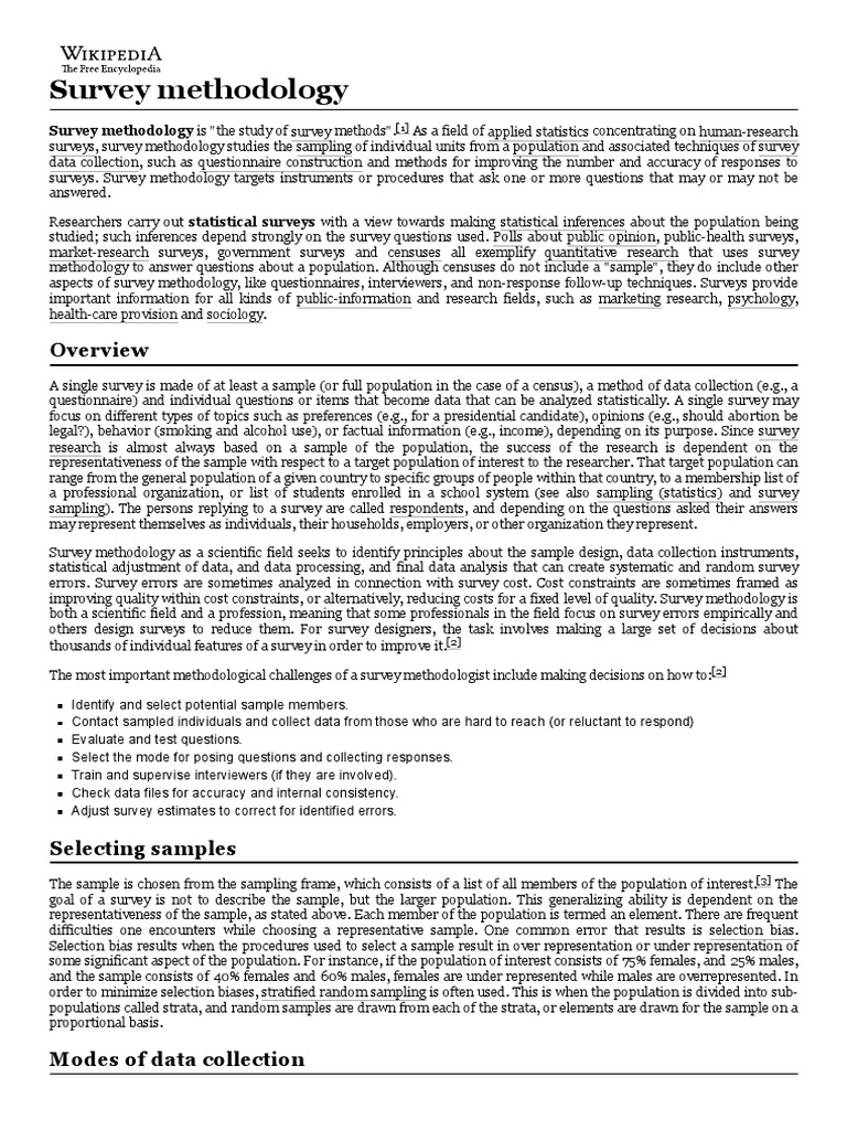 Survey Methodology - Wikipedia | PDF | Survey Methodology | Sampling (Statistics)