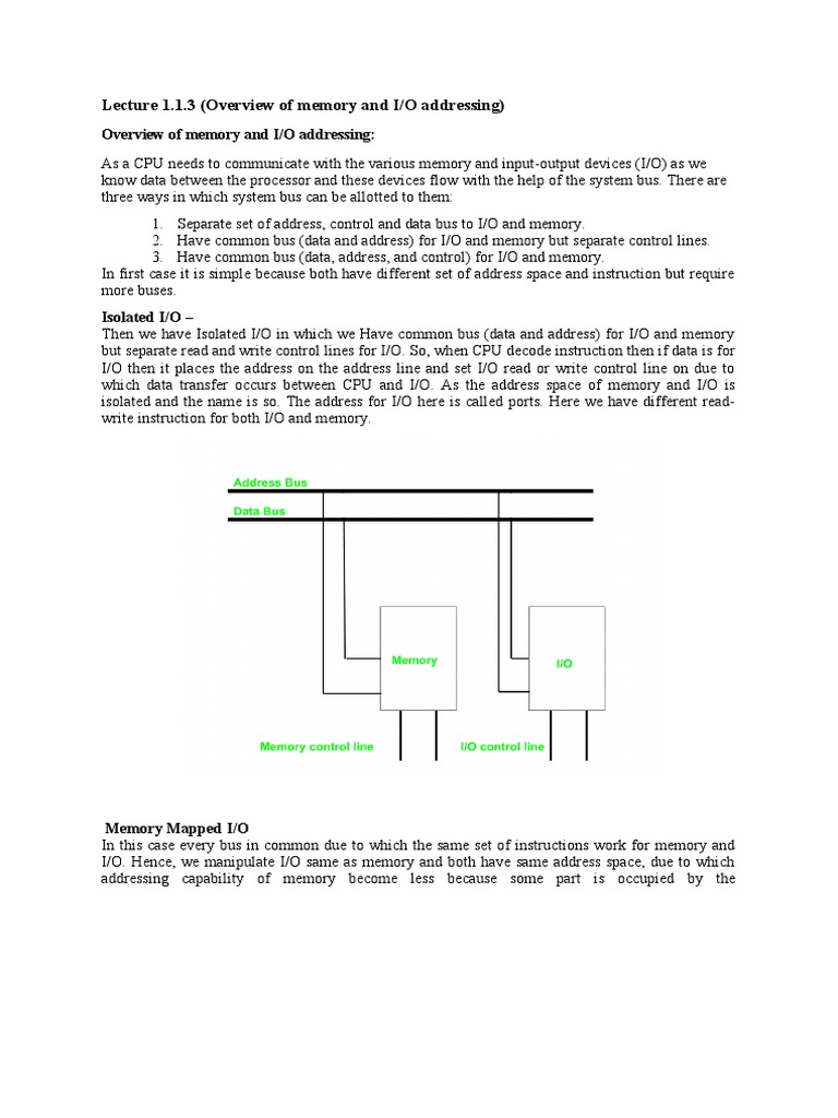 Lecture 1.1.3 (Overview of Memory and IO Addressing) | PDF | Input/Output | Manufactured Goods