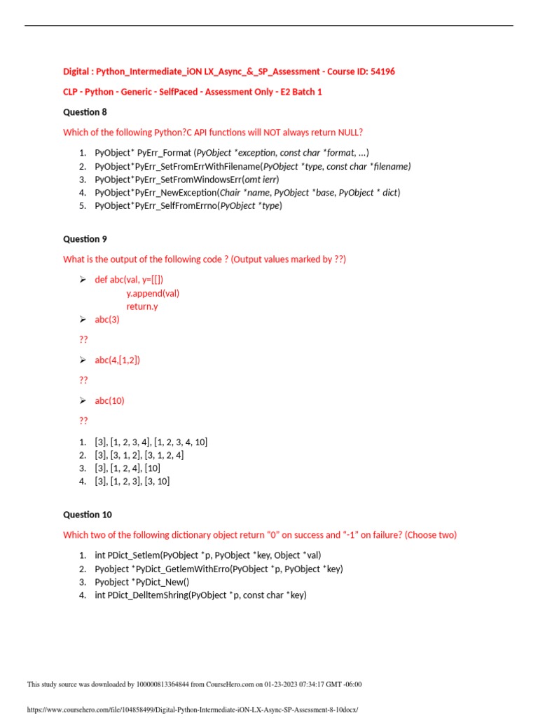 Python Intermediate Assessment Answers | PDF | Computing | Computer ...