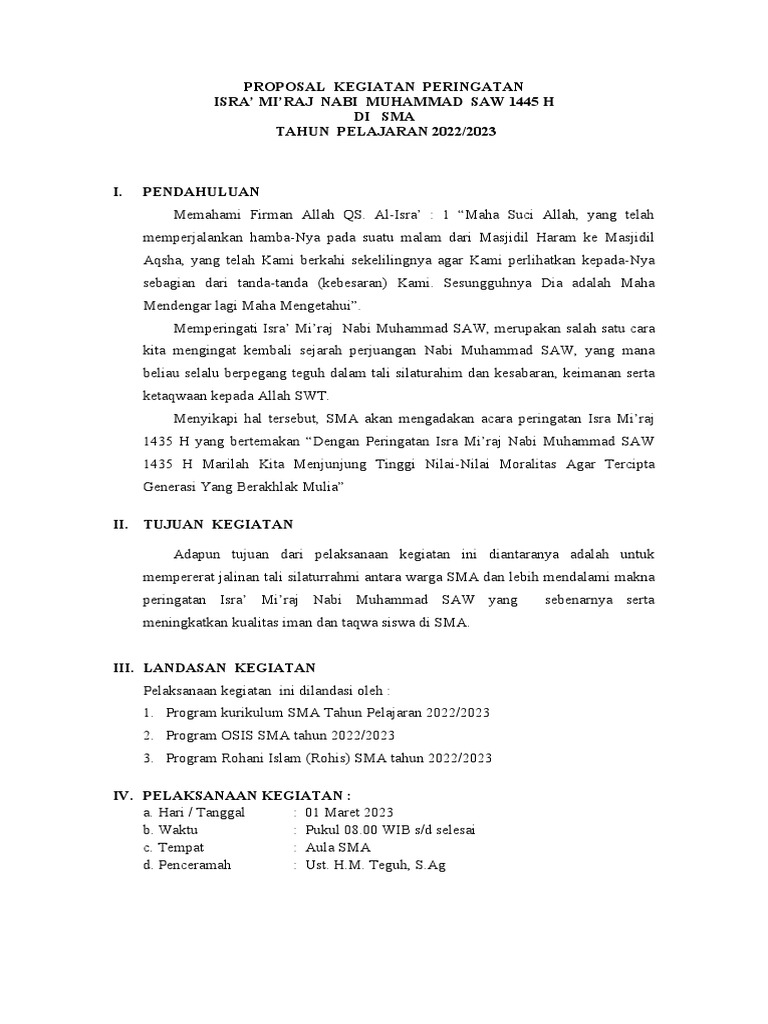 Proposal Kegiatan Isra Miraj Nabi Muhamm1 | PDF | Perjalanan