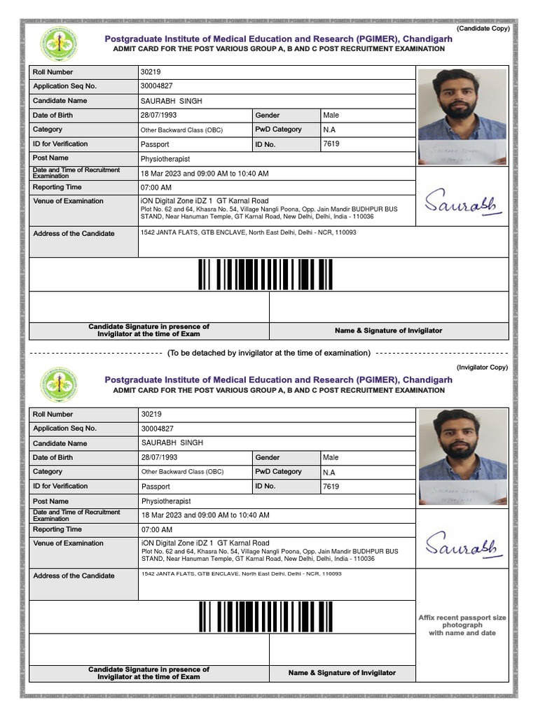 Admit Card | PDF | Identity Document