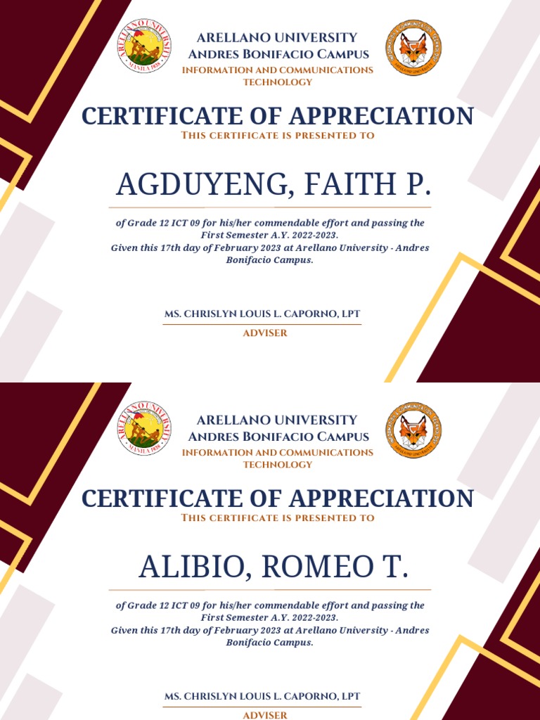 ICT 9 G12 Certificate of Appreciation | PDF | Computing | Information Technology
