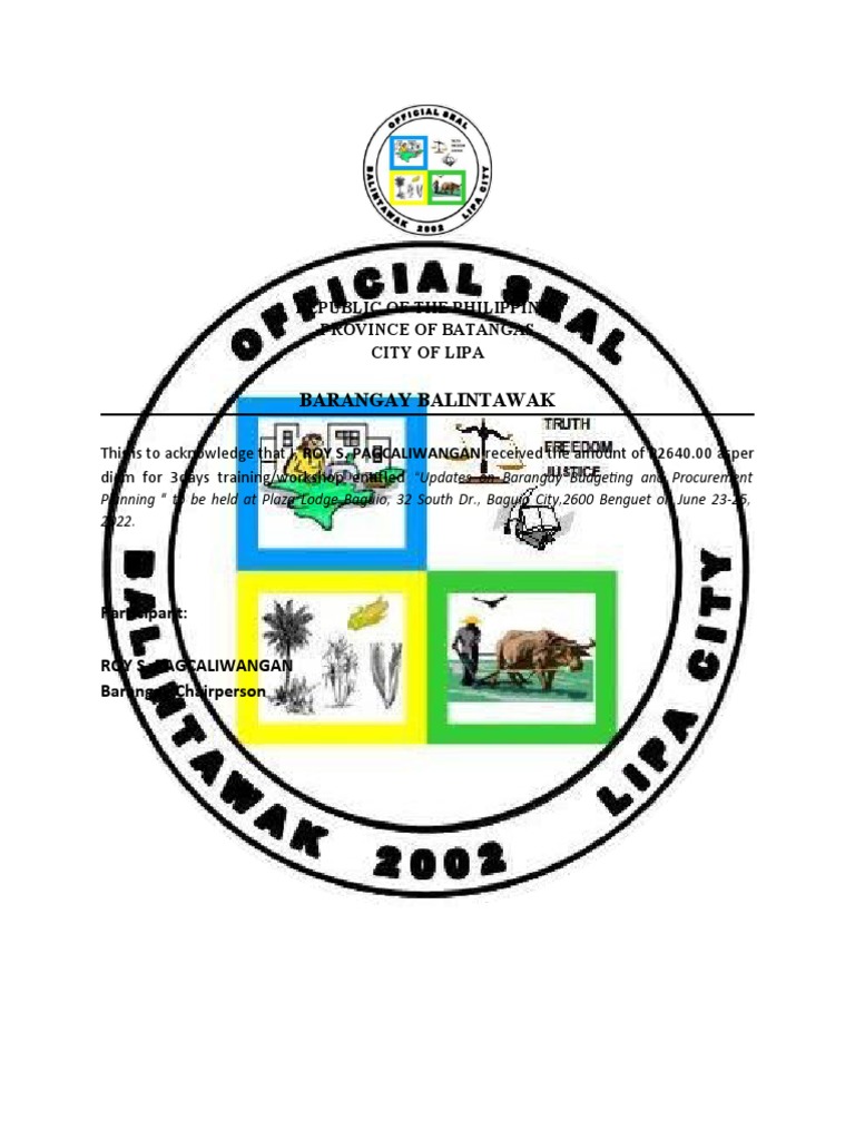 Baguio - Acknowledgement Receipt Per Diem | PDF