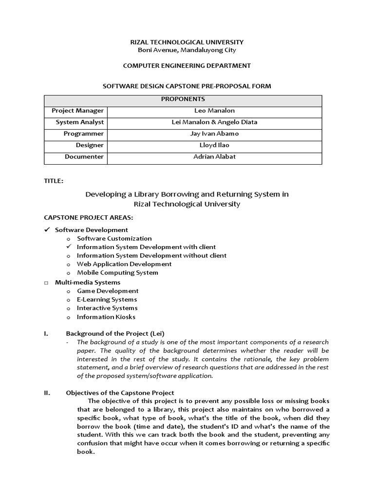 Software Design Capstone Pre Proposal Form | PDF | Libraries | Software