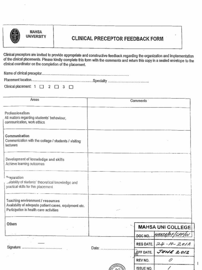 Preceptor Feedback Form | PDF