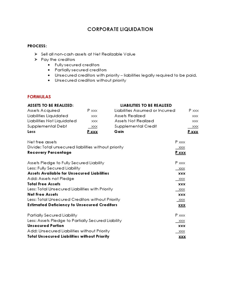 Corporate Liquidation | PDF | Unsecured Debt | Financial Accounting