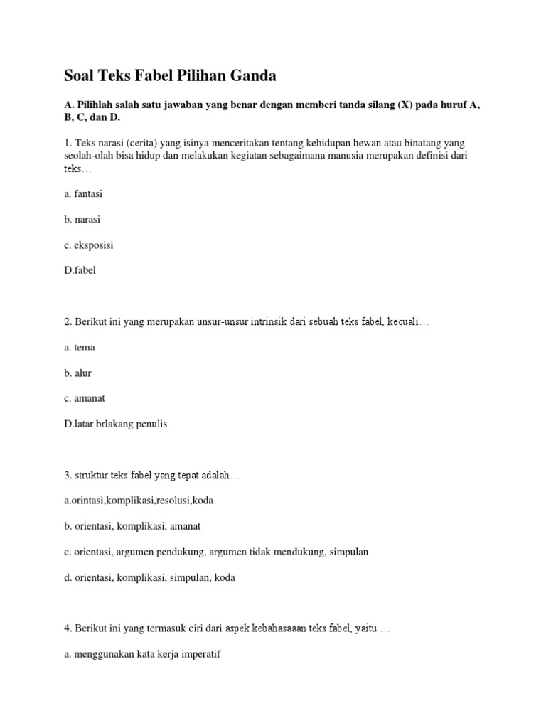 Soal Teks Fabel Pilihan Ganda | PDF