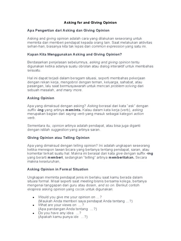 Asking For and Giving Opinion | PDF