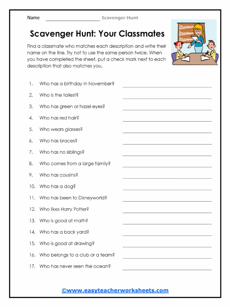 Scavenger Hunt - Your Classmate | PDF