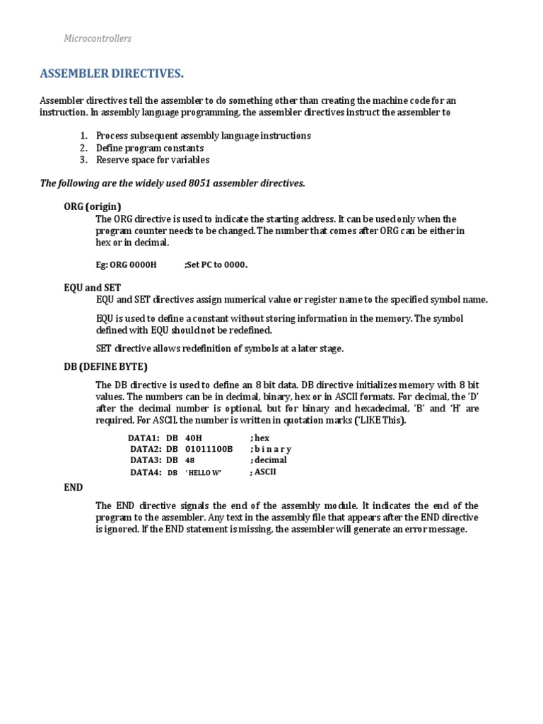 Assembler Directives UnitII | PDF | Assembly Language | Programming Assembler Directives UnitII | PDF | Assembly Language | Programming