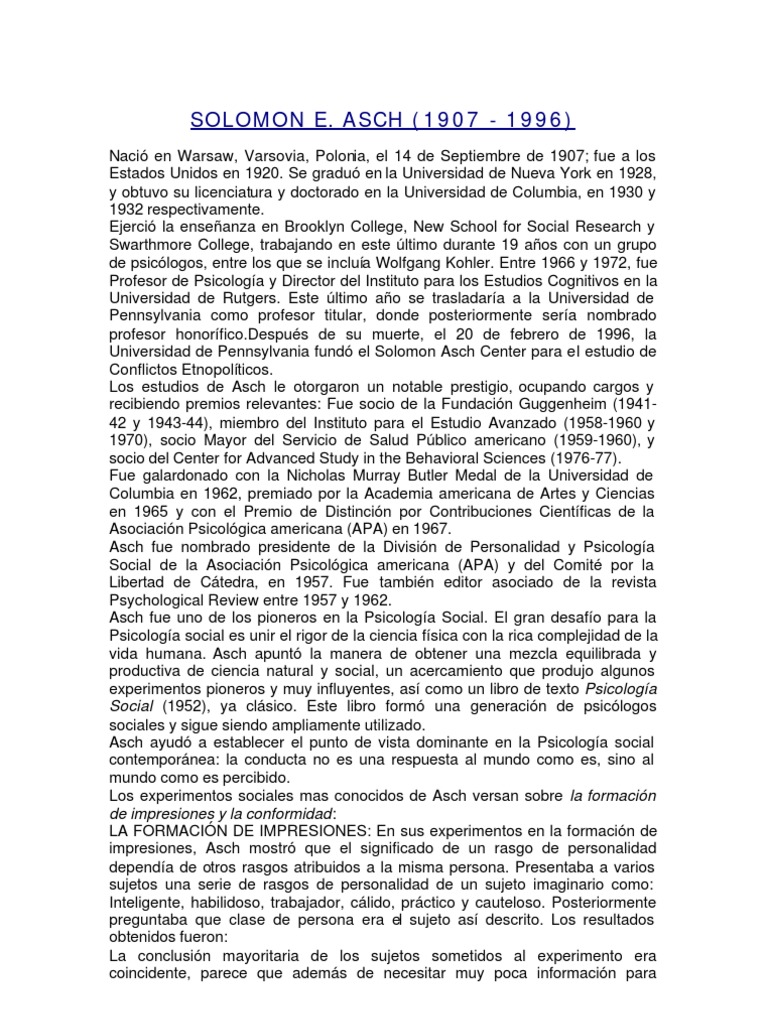 Solomon Asch | PDF | Psicología Social | Sicología