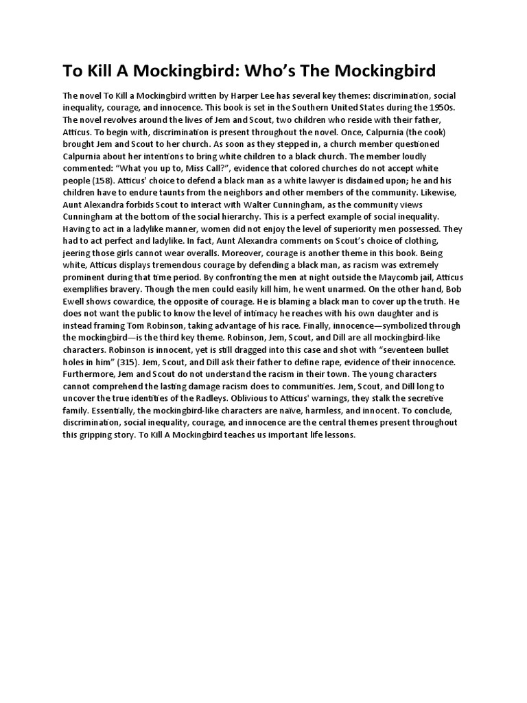 To Kill A Mockingbird ESSAY REVIEW | PDF | To Kill A Mockingbird