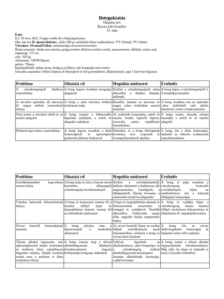 Betegoktatási Terv - Odt | PDF