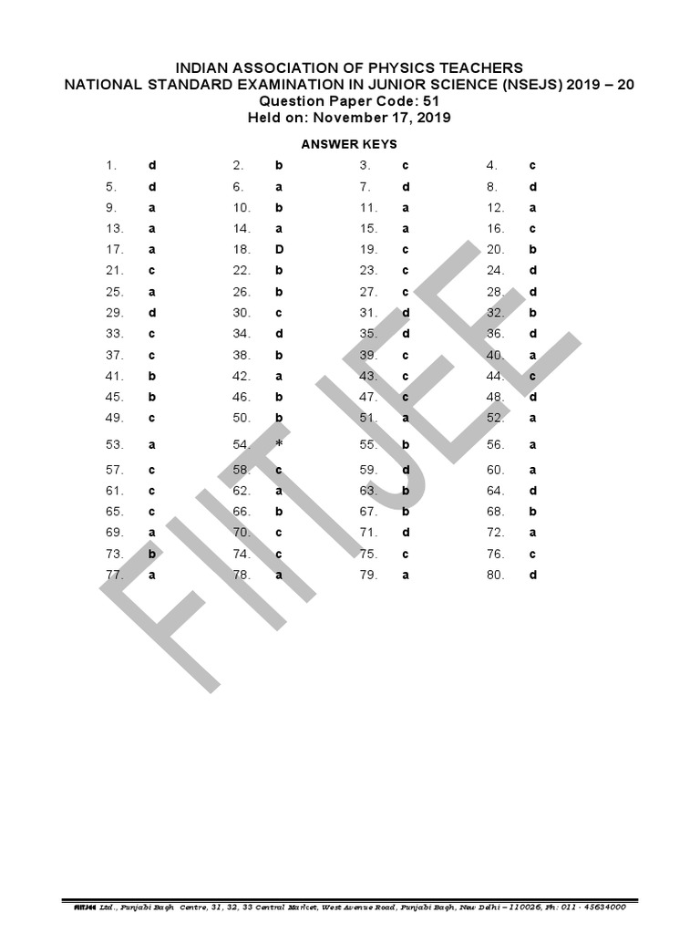 NSEJS 2019-20 Answer Key and Solutions | PDF | Cell (Biology) | Gene