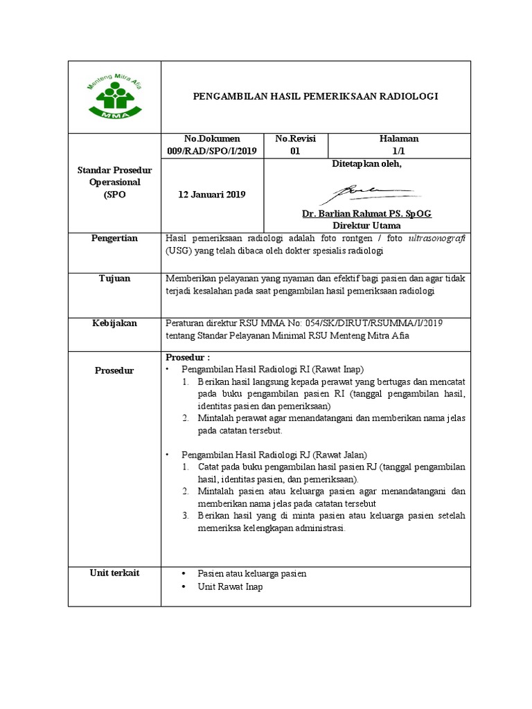 Spo Pengambilan Hasil Pemeriksaan Radiologi | PDF