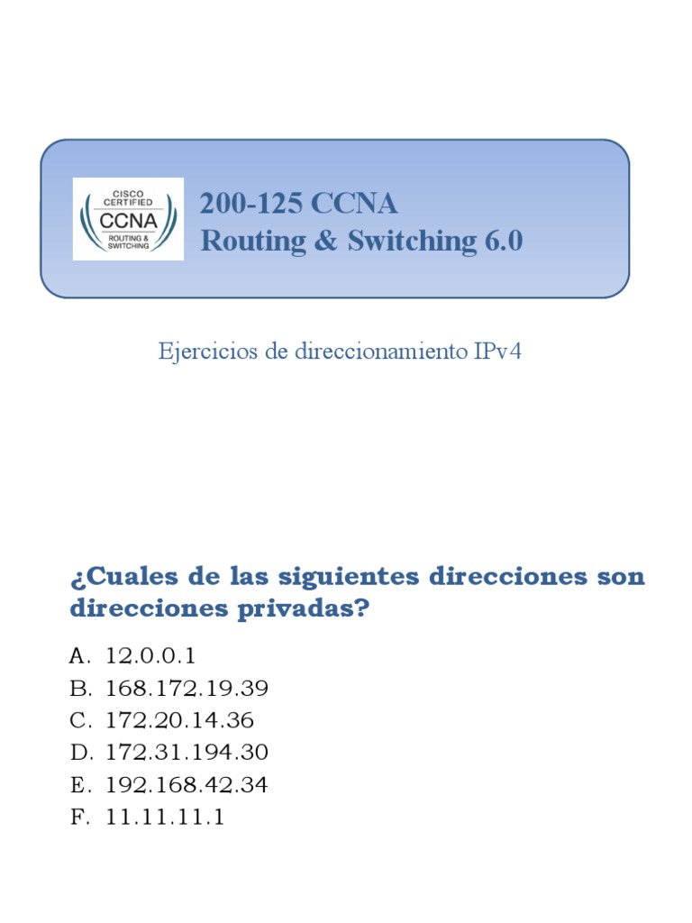 Ejercicios de Ipv4 | PDF | Dirección IP | Protocolos de red
