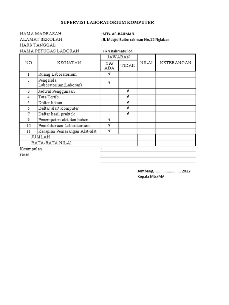 Form Supervisi Computer | PDF