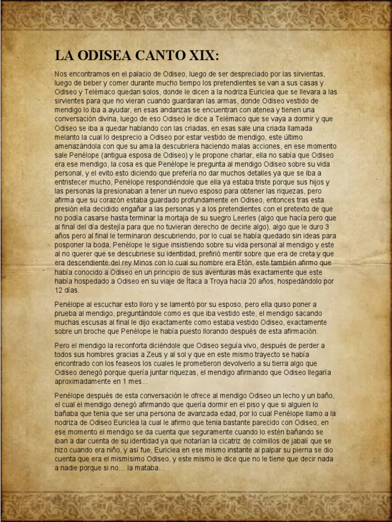 La Odisea Canto Xix | PDF | Odiseo | Odisea