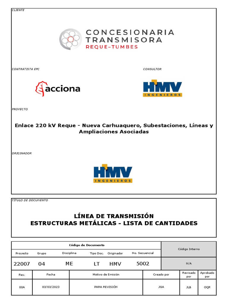 22007-04-ME-LT-HMV-5002 - Estructuras Metálicas - Lista de Cantidades | PDF