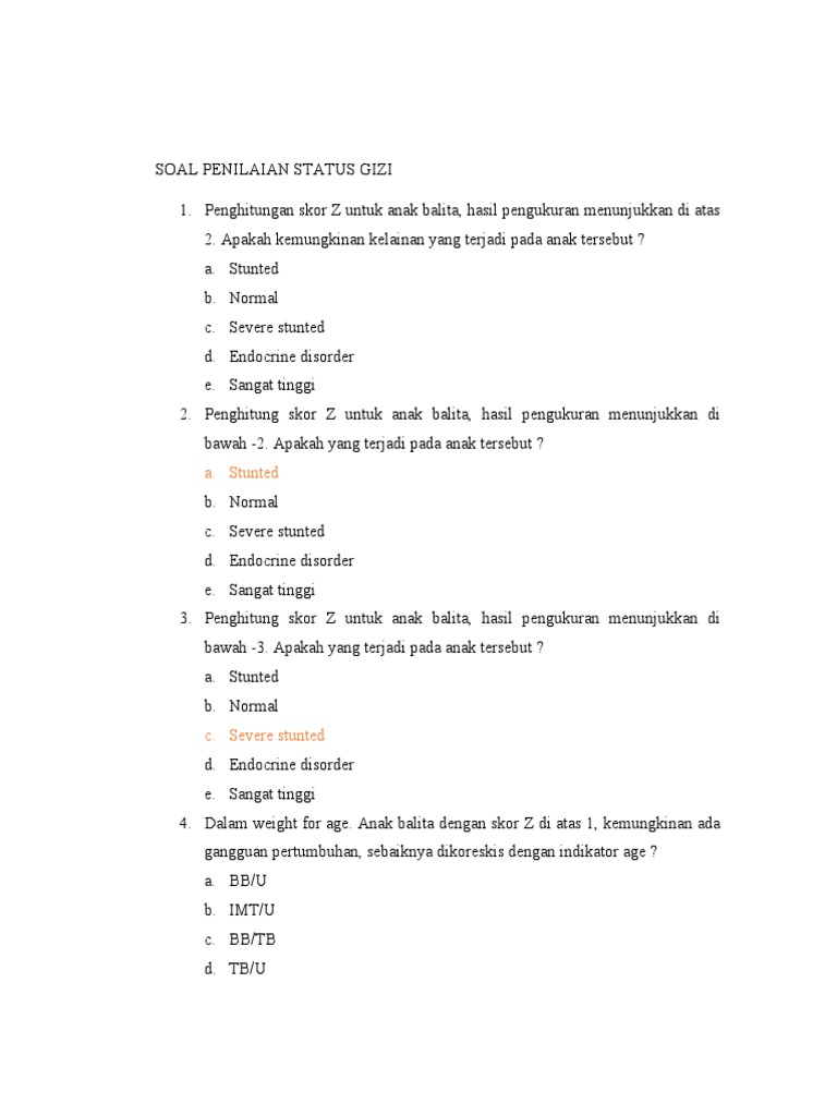 Soal Penilaian Status Gizi | PDF