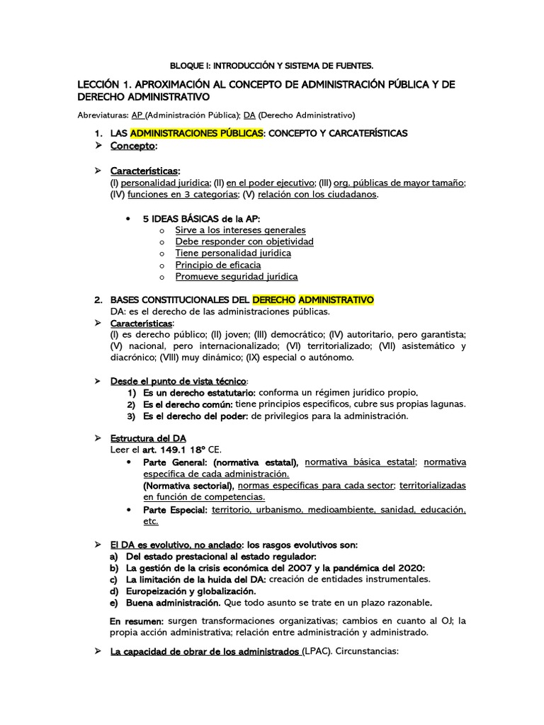 Esquema Lección 1 Derecho Administrativo | PDF