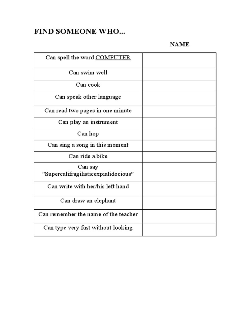 Find Someone Who | PDF