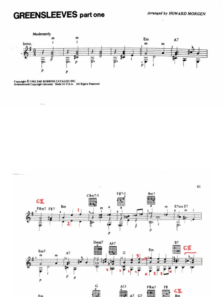 GREENSLEEVES (Howard Morgen Arr.) With Fingering | PDF