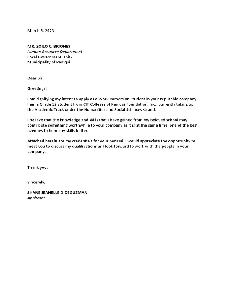 Application Letter | PDF