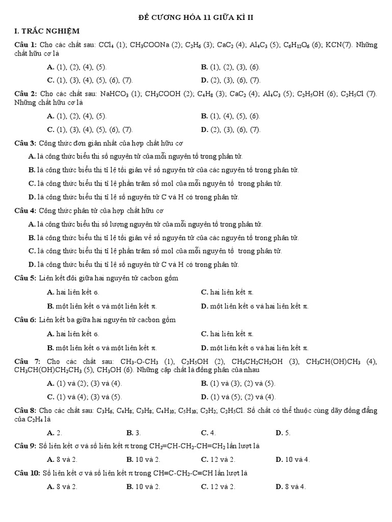 ĐỀ CƯƠNG HÓA 11 GK2 | PDF