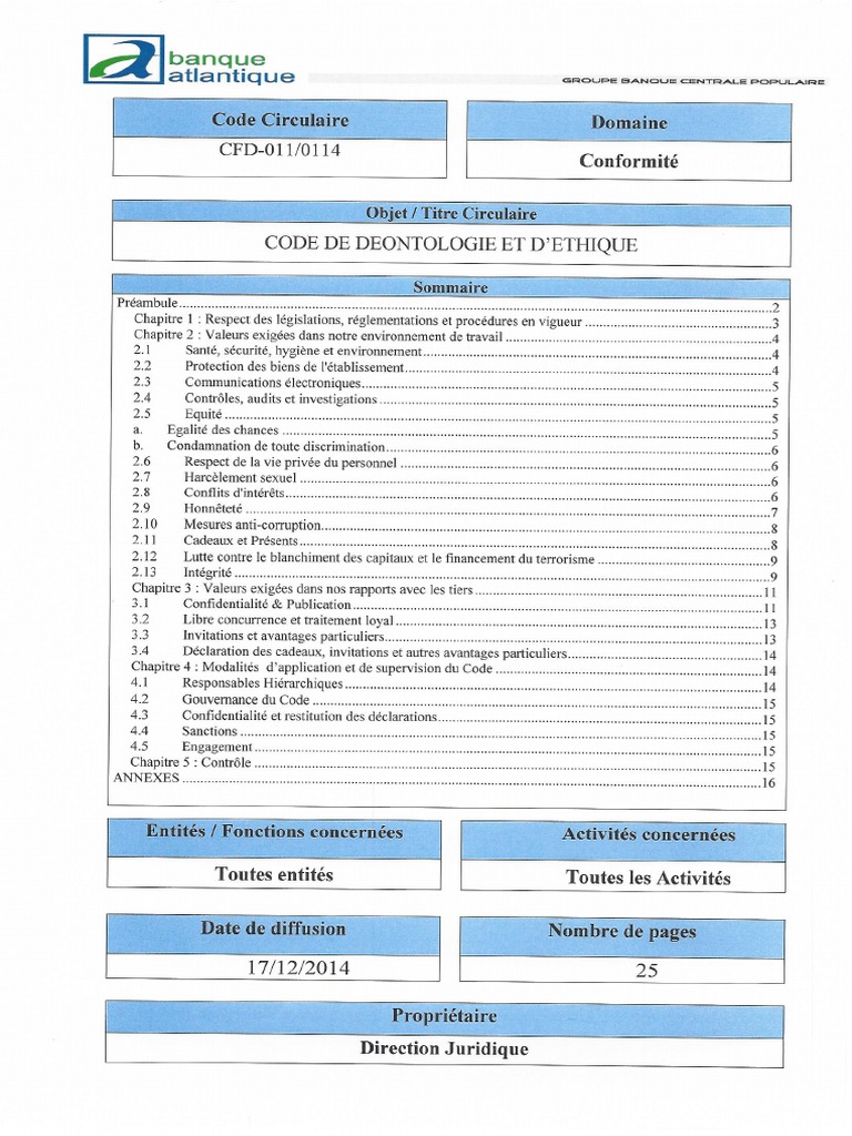 Code de Déontologie Et D'éthique PDF | PDF