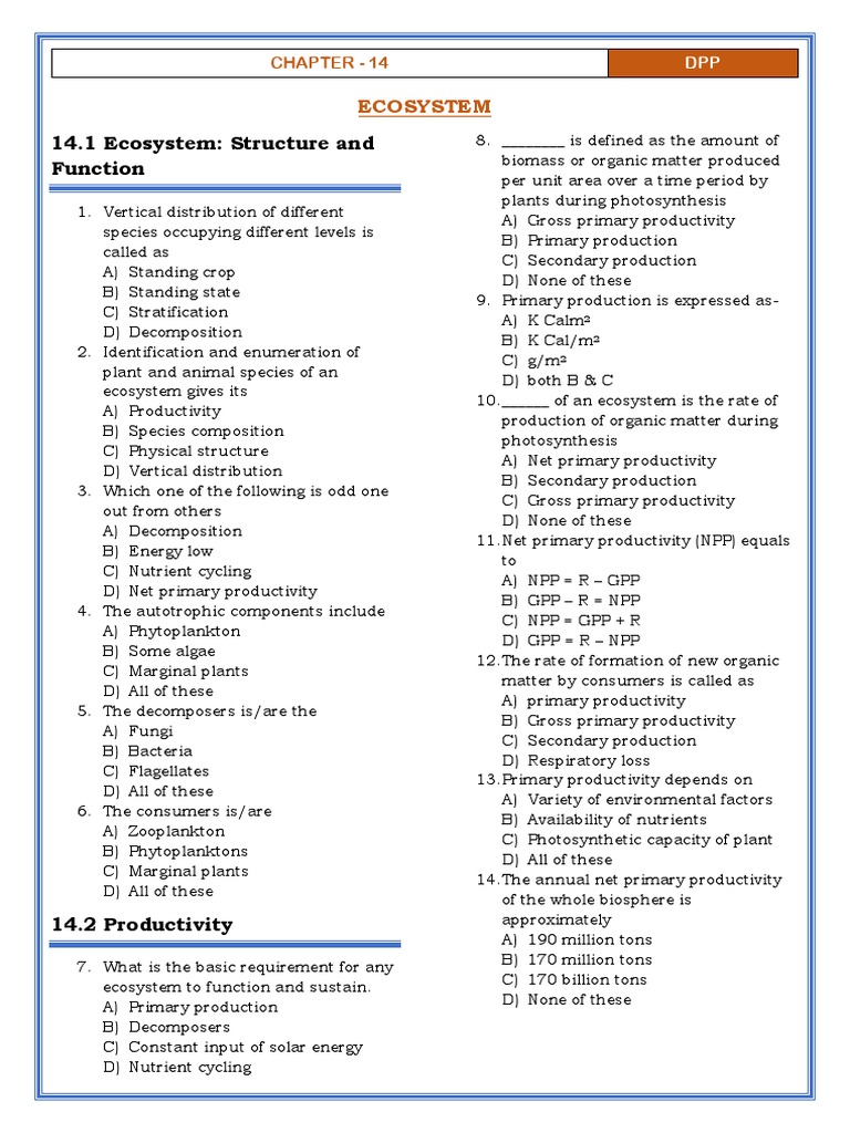 CH - 14 Ecosystem DPP XII 9 | Download Free PDF | Primary Production ...
