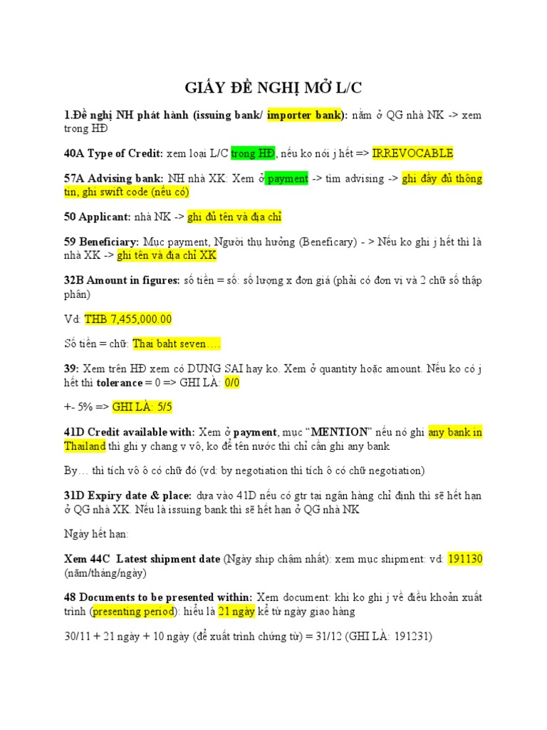 Giấy Đề Nghị Mở L:C | PDF