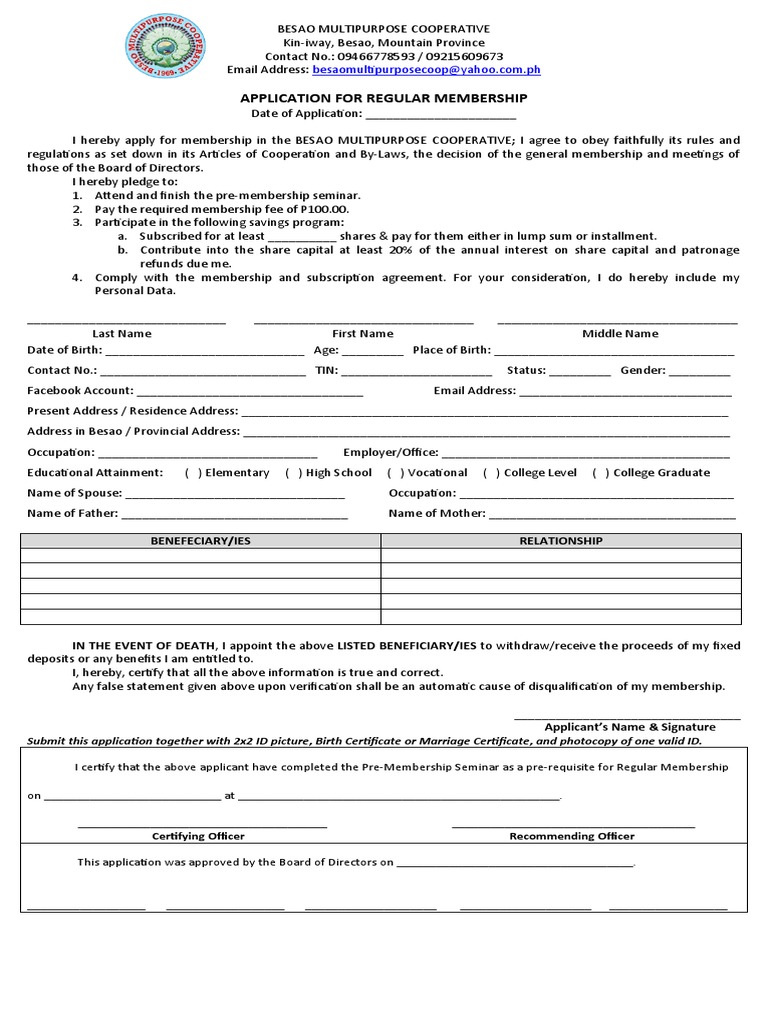 FORM - Membership Application | PDF | Board Of Directors | Justice