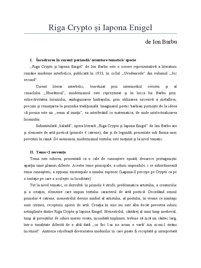 Eseu Riga Crypto Și Lapona Enigel | PDF