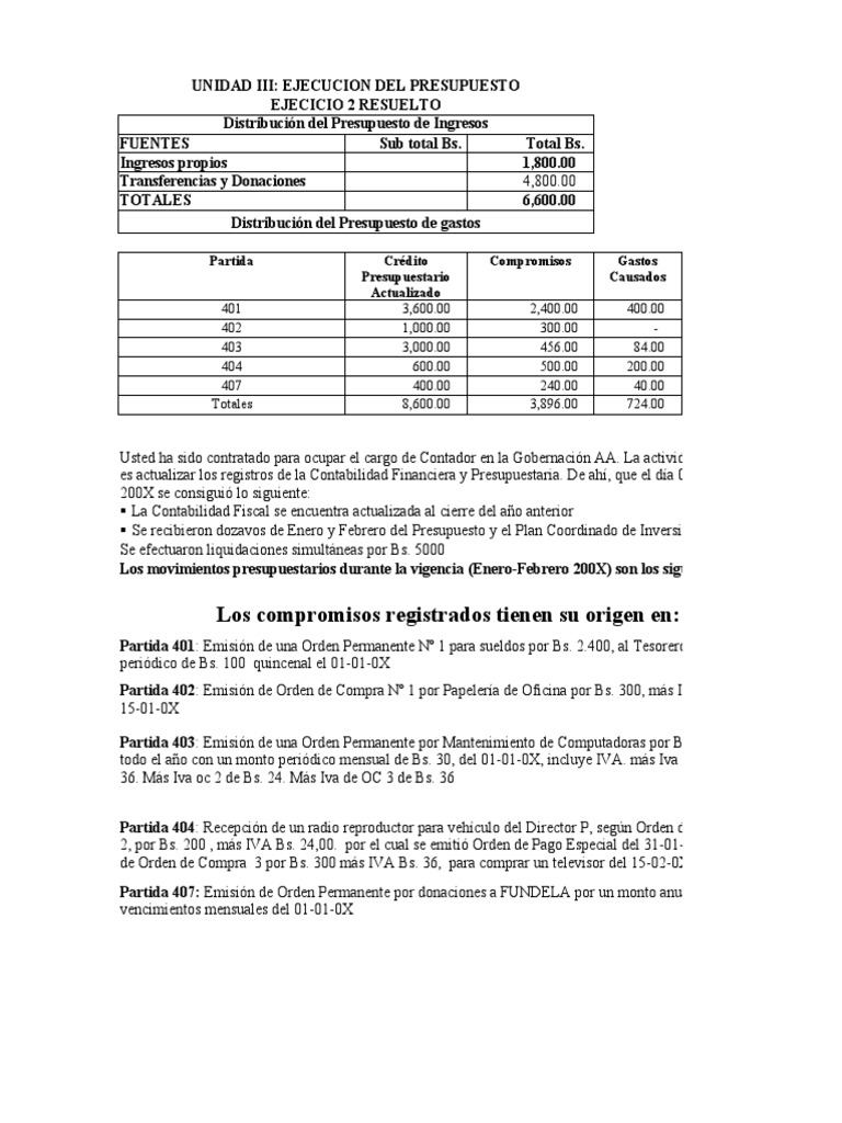 Ejercicio de Ejecucion Presupuestaria | PDF | Presupuesto | Factura