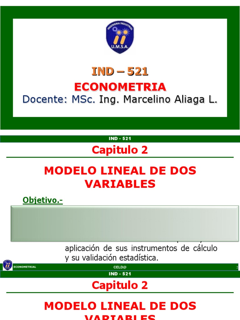 Cap. 2 Modelo de Dos Variables V22feb2020 | PDF | Mínimos cuadrados ordinarios | Econometría