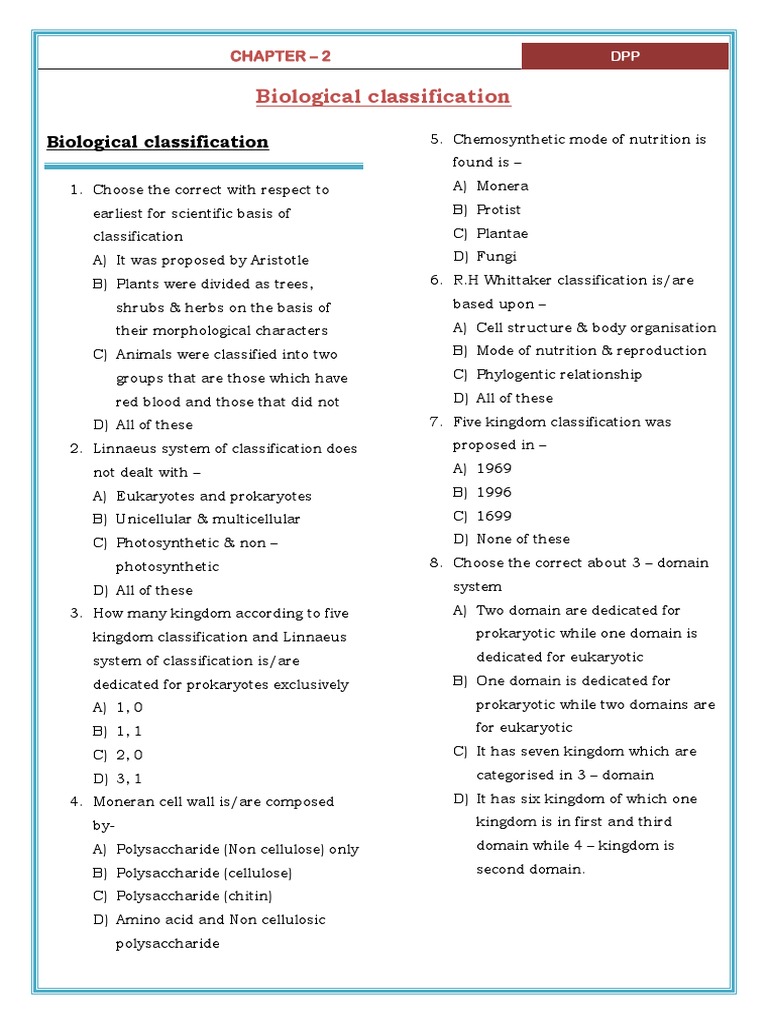 DPP XI Chapter - 2 Biological Classification 20 | PDF | Fungus | Protozoa