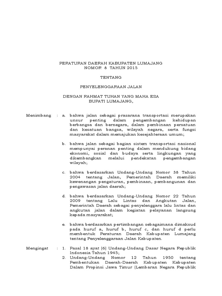 Contoh Perda TTG Penyelenggaraan Jalan | PDF
