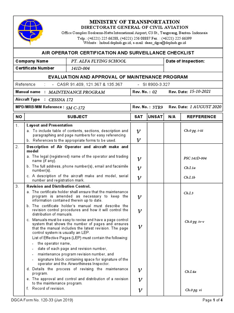 DGCA Air Operator Certification Checklist | PDF | Aviation | Transport
