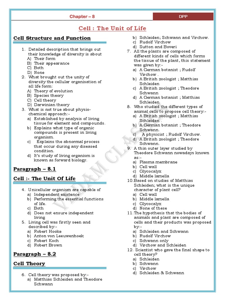 DPP XI Chapter - 8 Cell The Unit of Life 17 | PDF | Cell (Biology ...