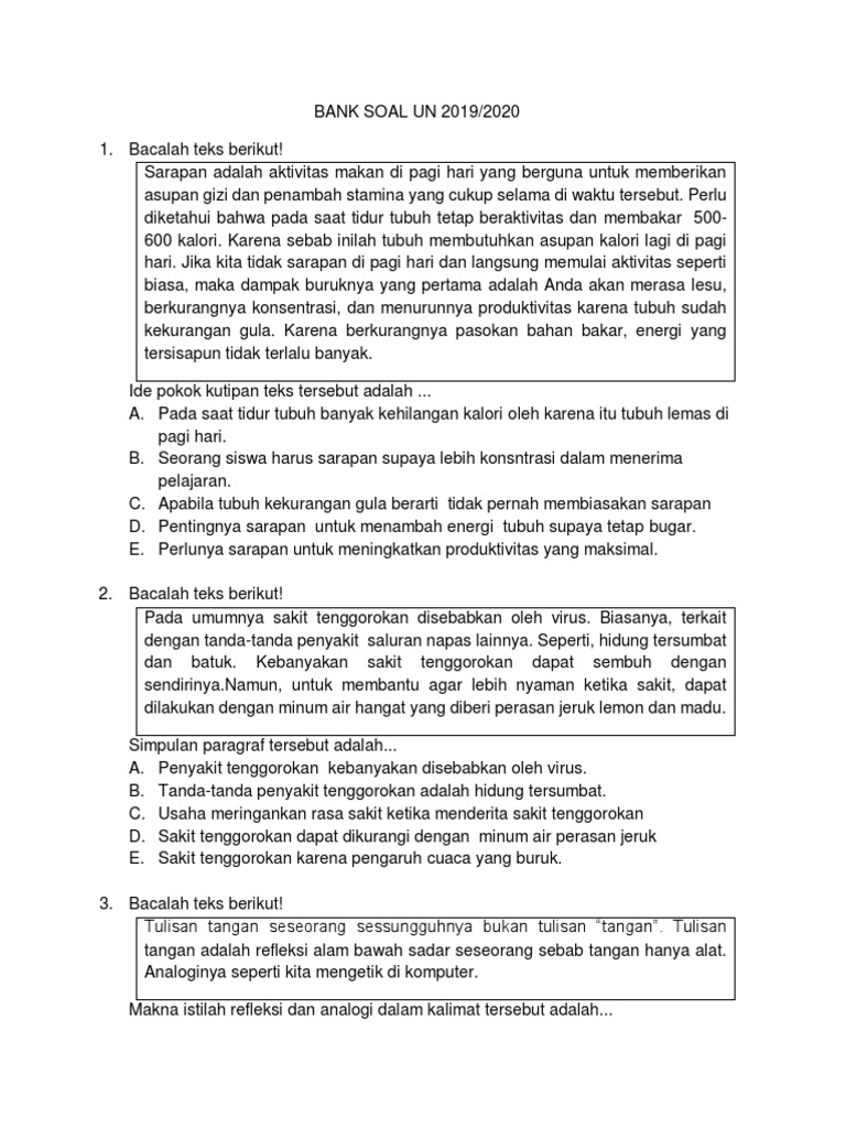 Bank Soal Un 2019 | PDF | Kajian Bahasa Asing