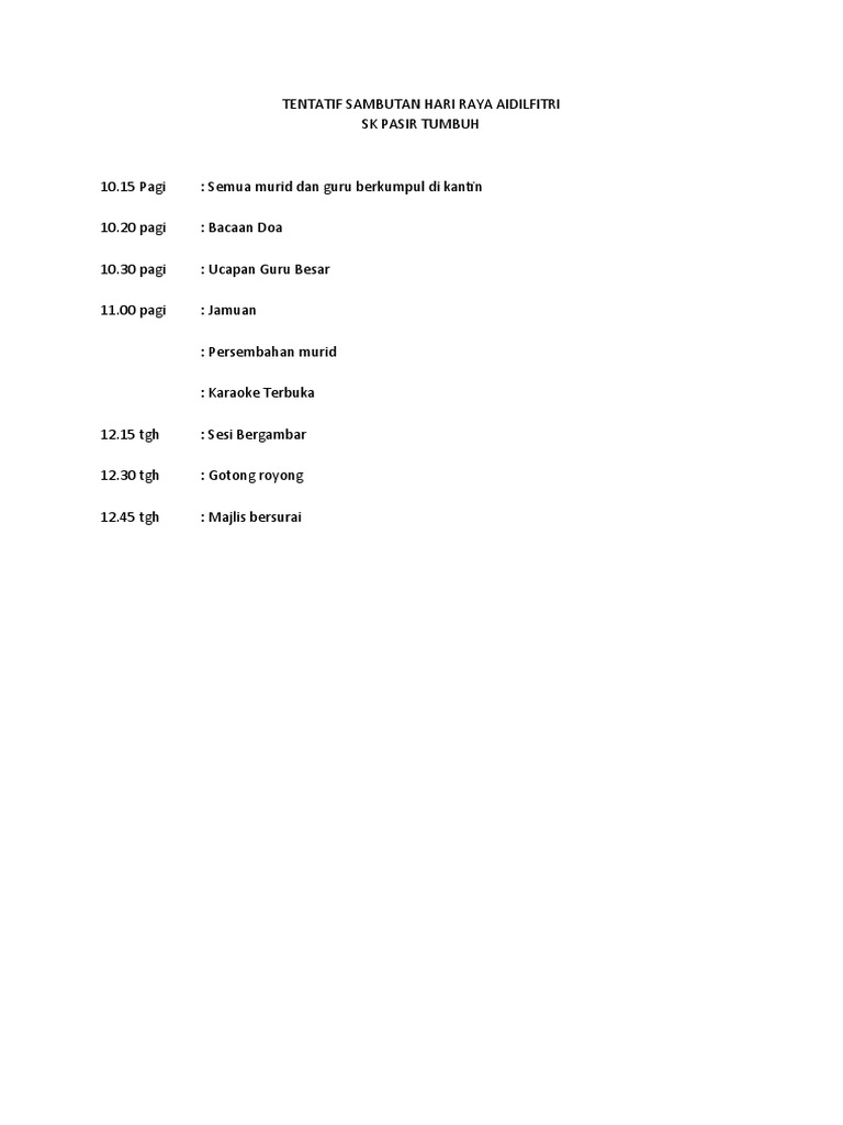 Tentatif Sambutan Hari Raya Aidilfitri | PDF