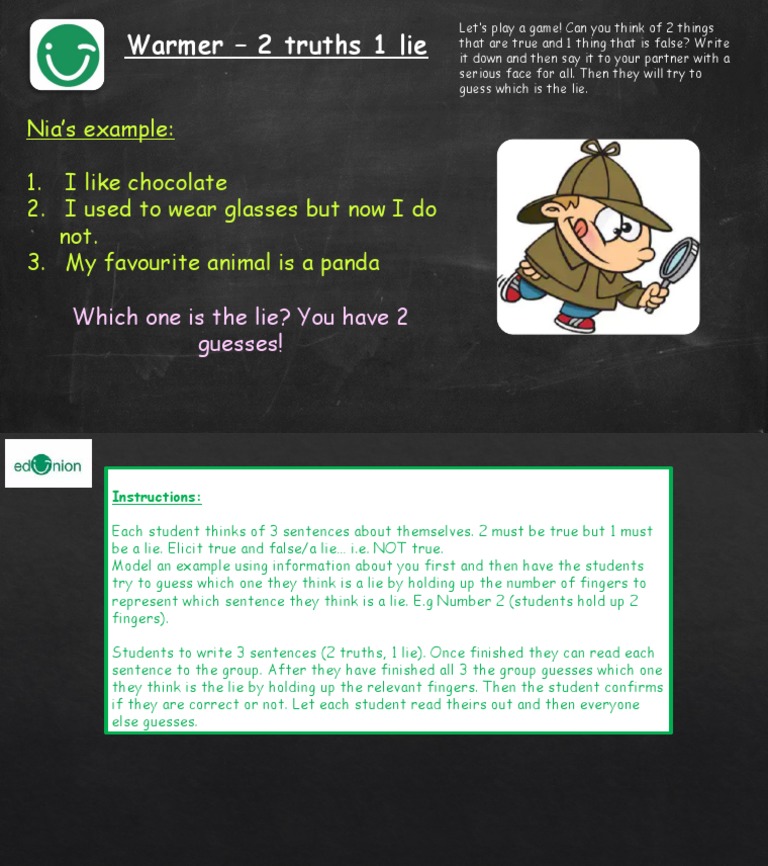 2 Truths 1 Lie Activity - ESL Warmer | PDF | Cognition | Cognitive Science