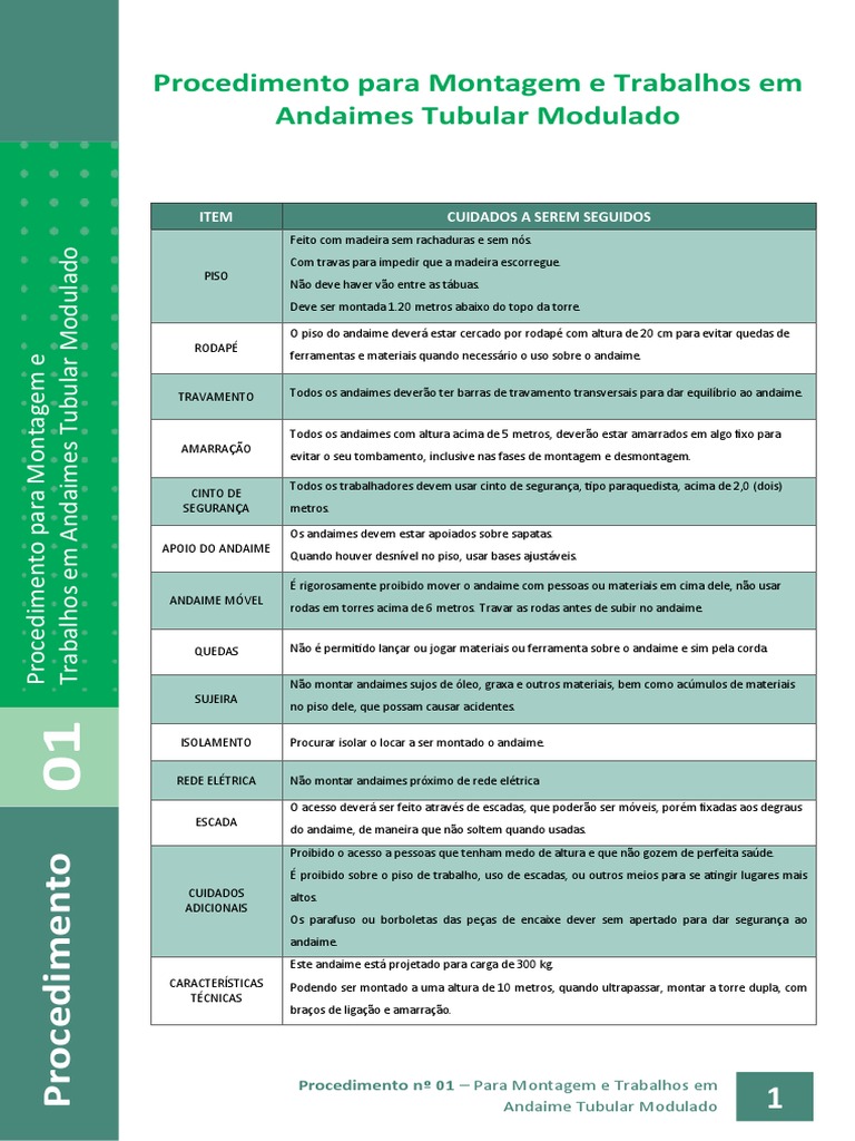 NR18 - Procedimento - Montagem e Trabalhos em Andaime Tubular Modulado ...