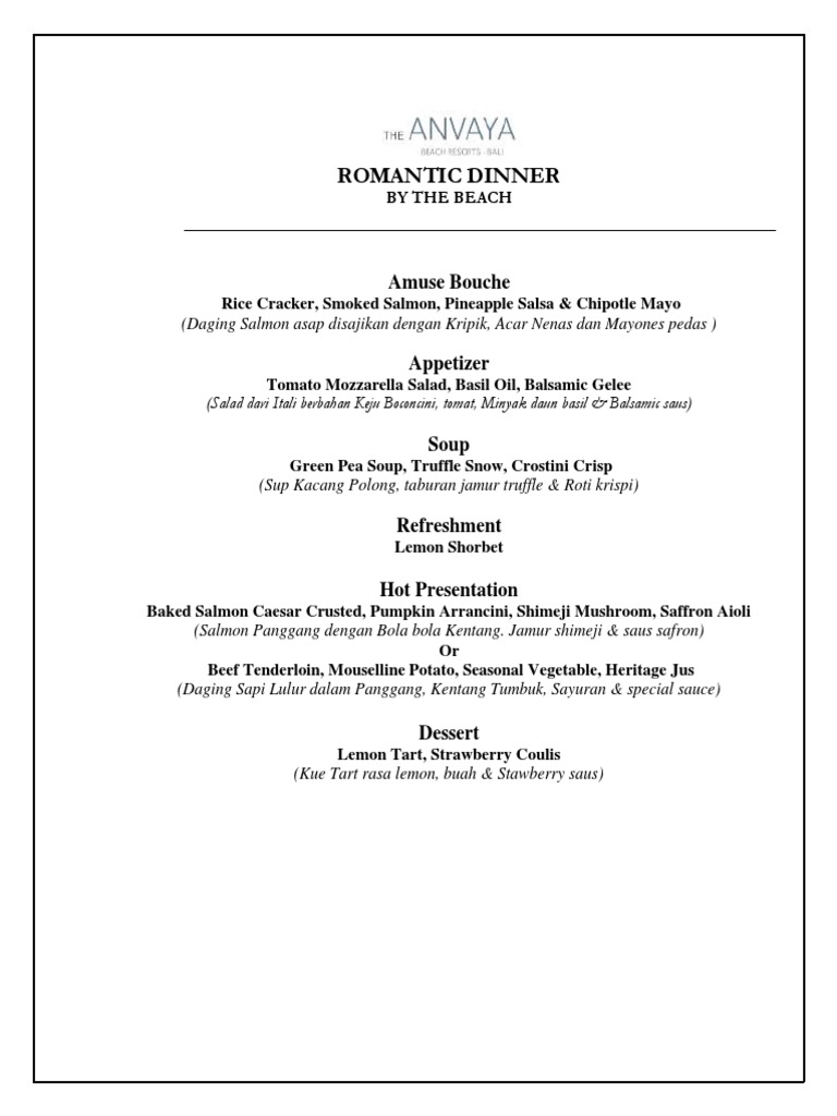 Romantic Beachside 5-Course Dinner Menu | PDF