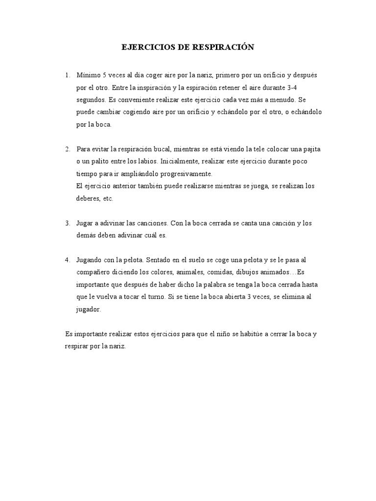 Ejercicios lúdicos y prácticos para mejorar la respiración nasal en ...