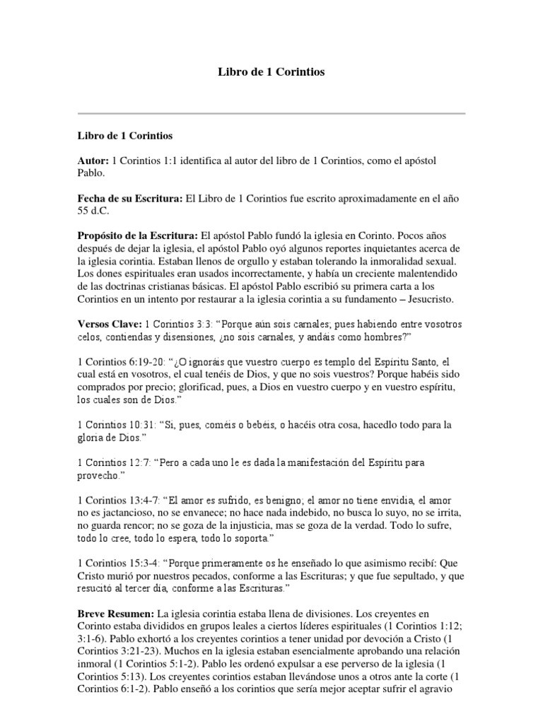 Libro de 1 Corintios | PDF | Primera epístola a los corintios | Pablo ...