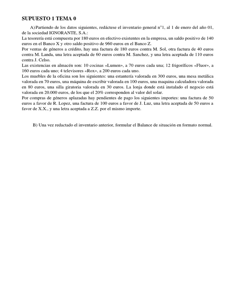 Tema 0 ENUNCIADO SUPUESTO 1 Y 2 | PDF | Euro | Bancos